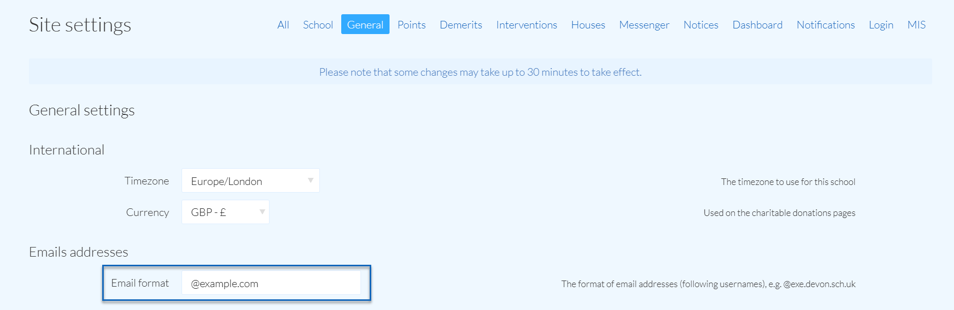 ePraise Site Settings: General