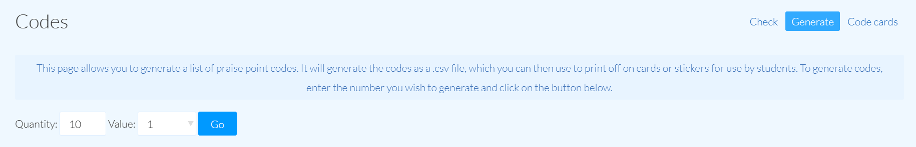 ePraise: Point Codes