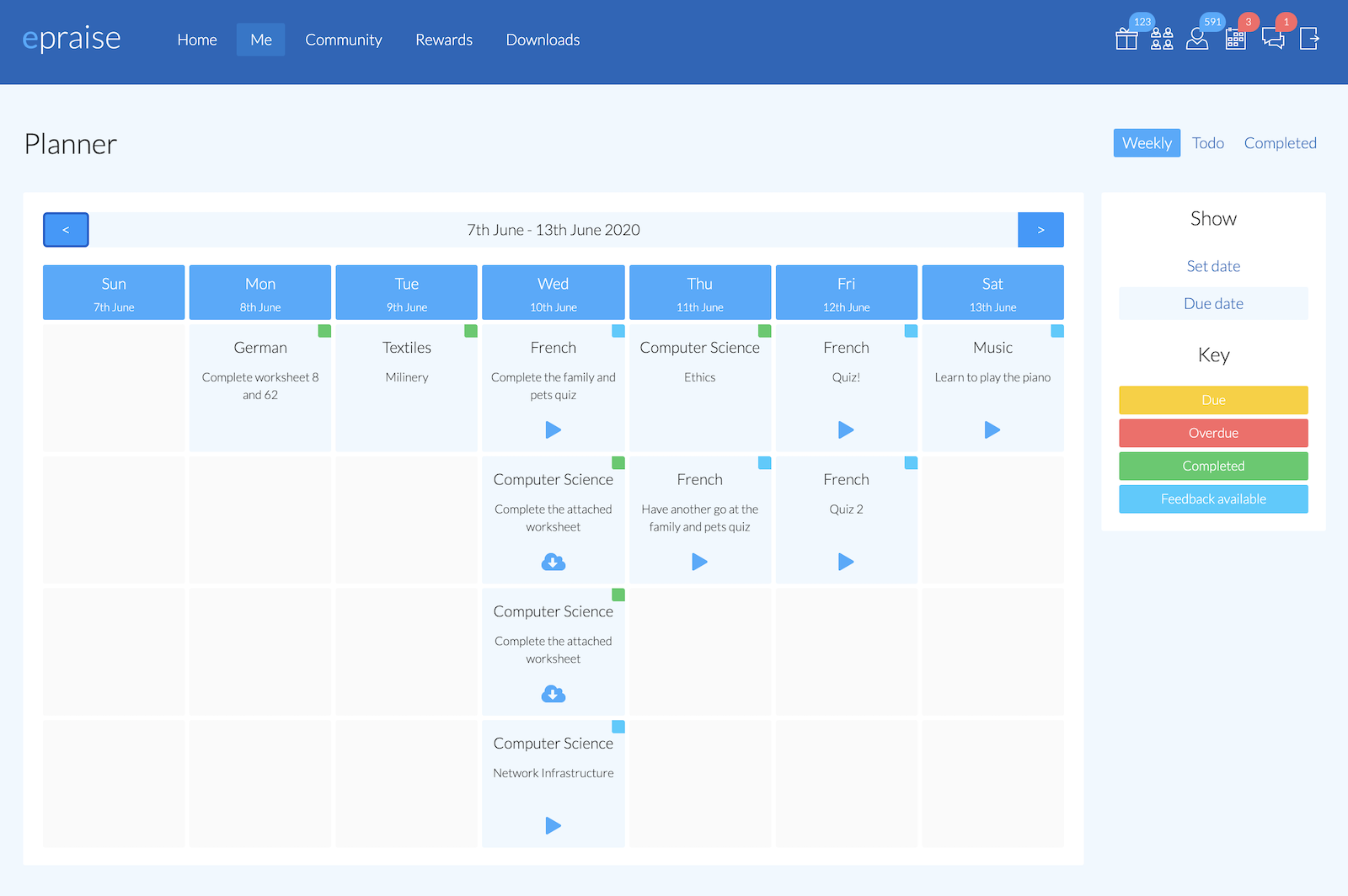 ePraise Students: Planner