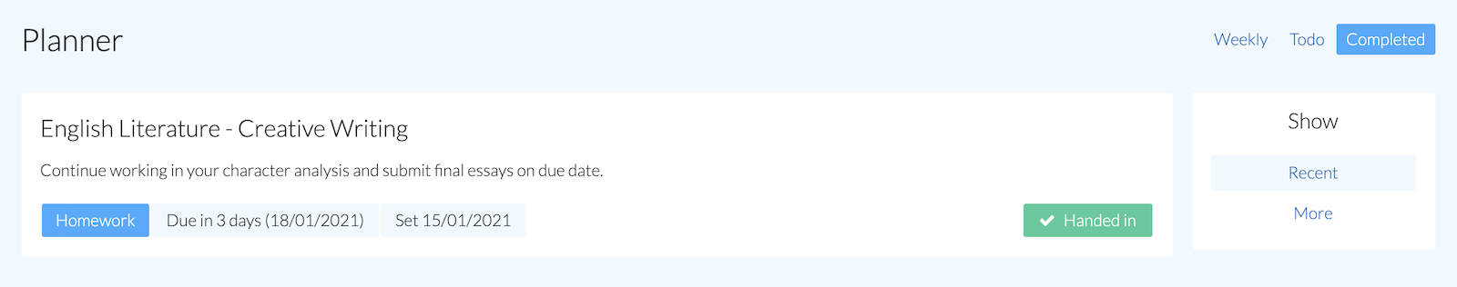 ePraise Students: Planner