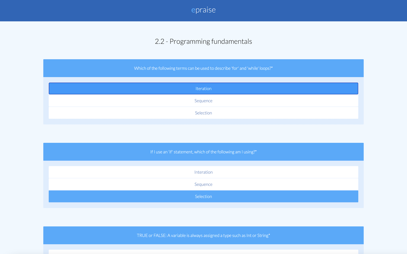 ePraise Students: Planner