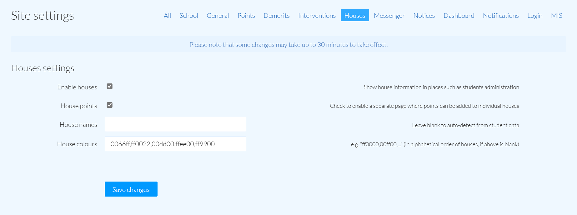 Epraise Site Settings: Houses