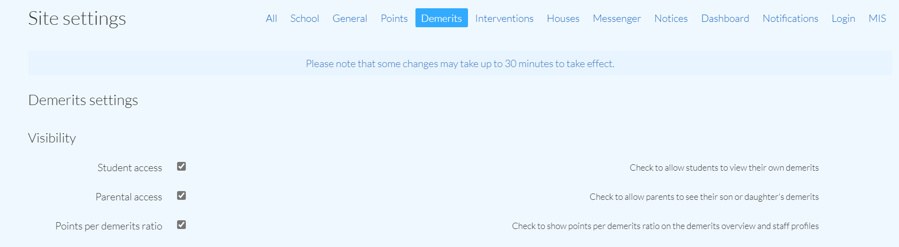 ePraise Site Settings: Demerits