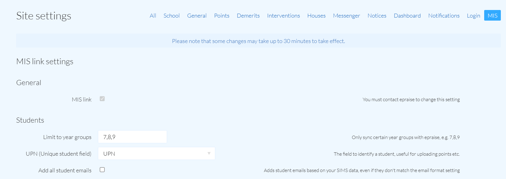 Epraise Setup: MIS Link