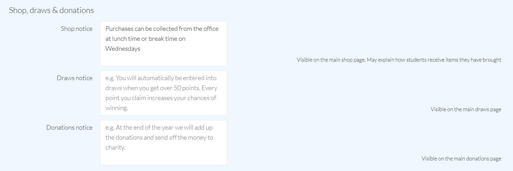 ePraise Site Settings: Notices, Dashboard & Notifications