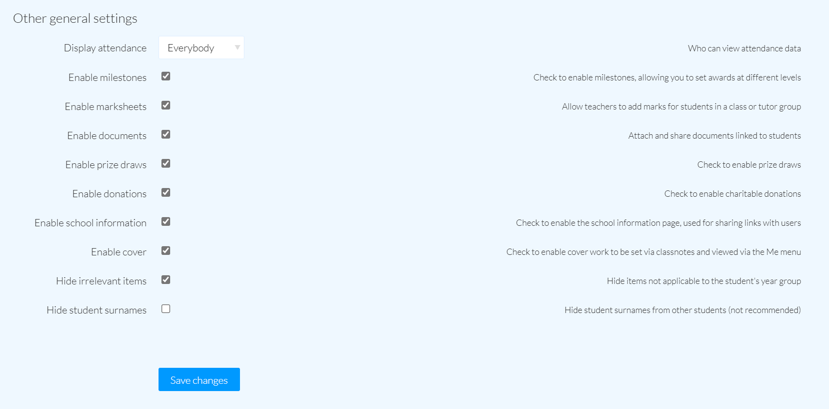 Epraise Site Settings: General