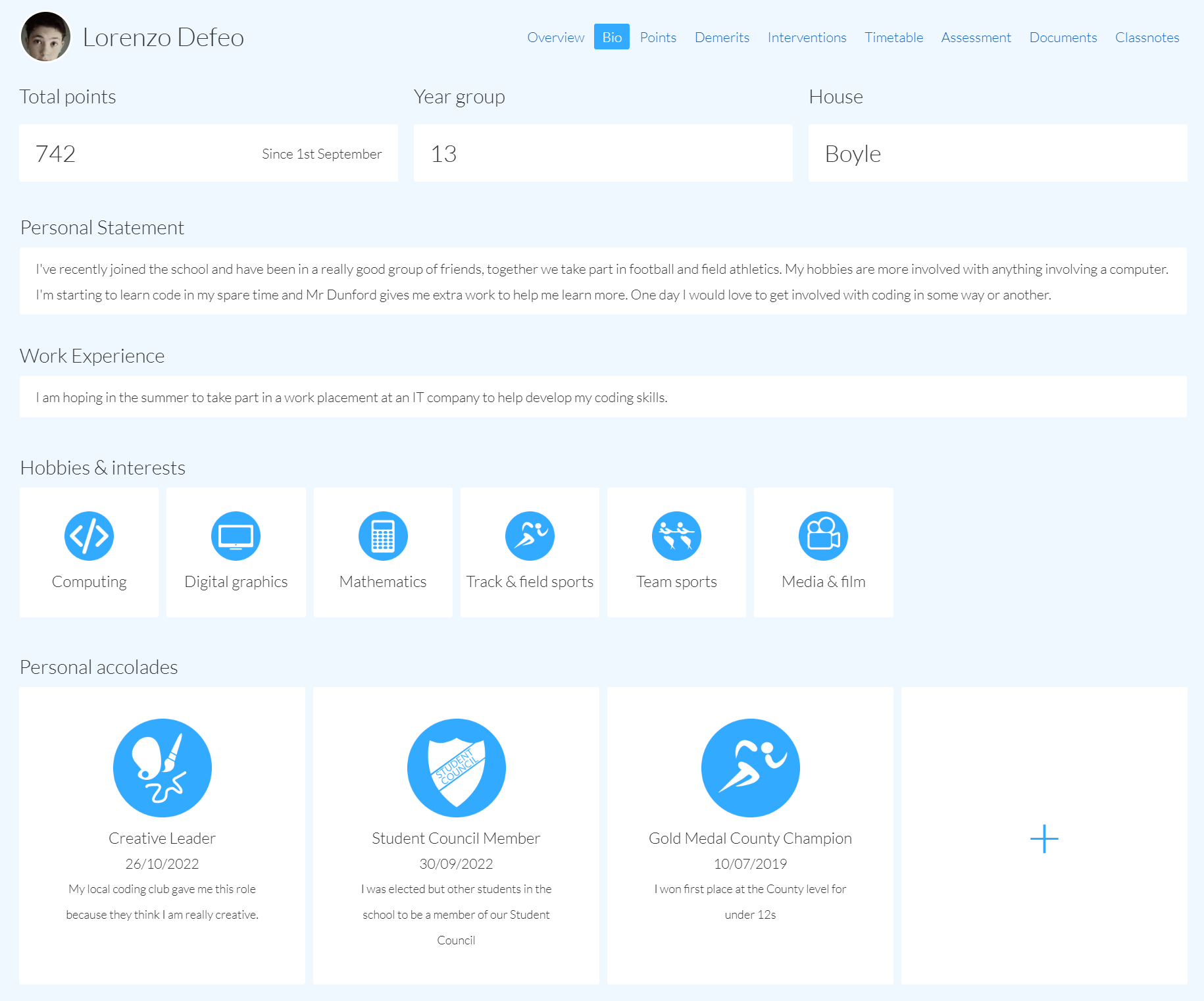 ePraise Students: Profile & Bio