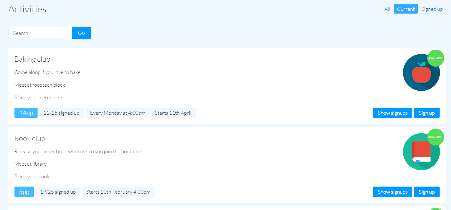 ePraise Students: Activities