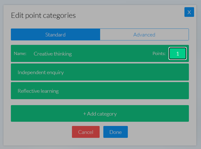 ePraise Site Settings: Points