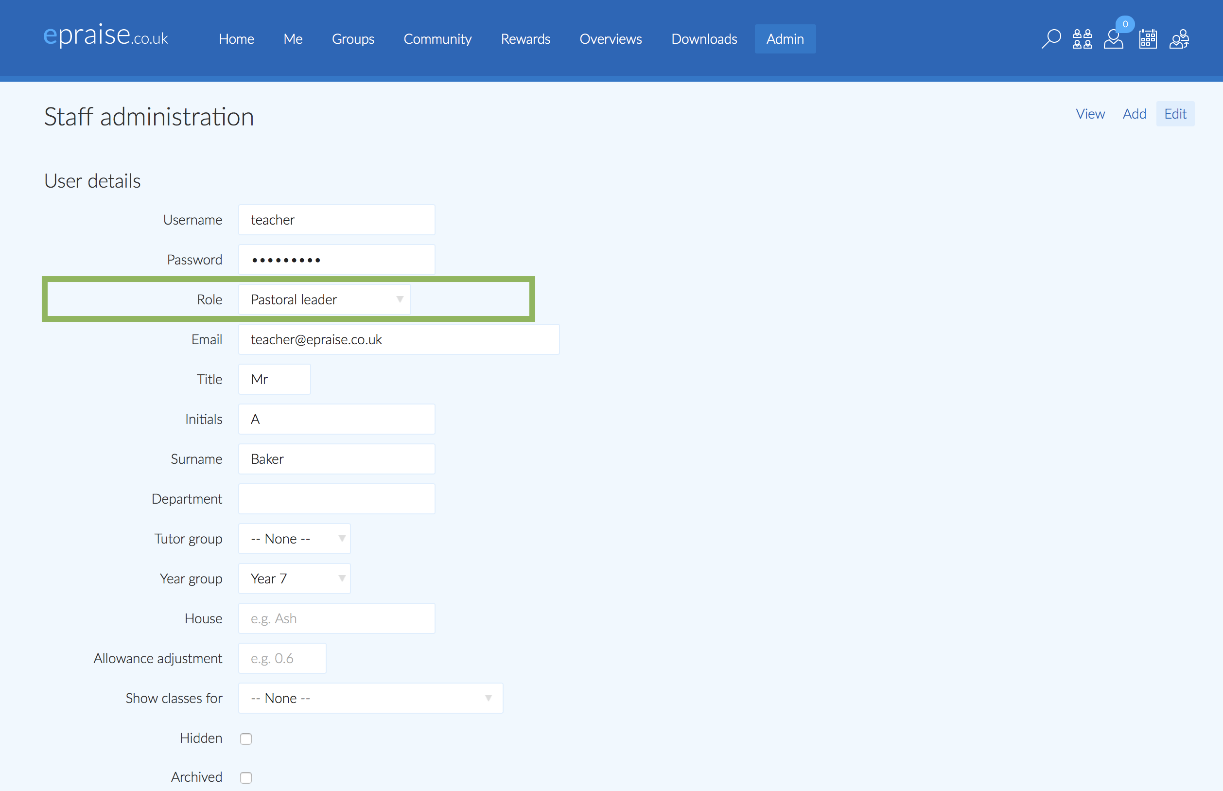 ePraise: Roles and Permissions