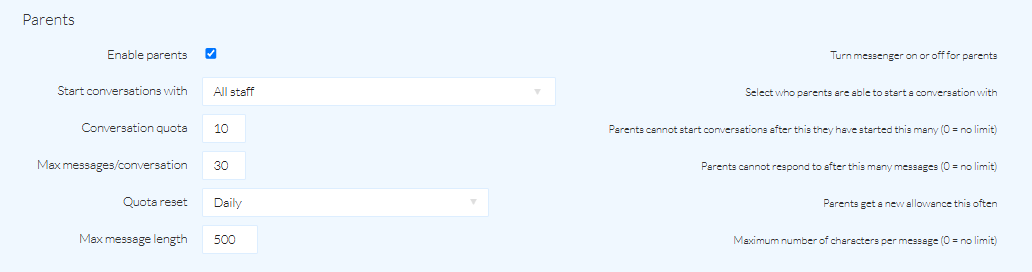 ePraise Site Settings: Messenger